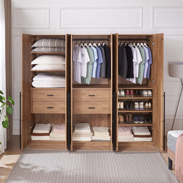 Loon Peak® Jadian Freestanding 3-Piece Module Wardrobe Closet with 2 Hanging Rods, 4 Drawers, 3 ...